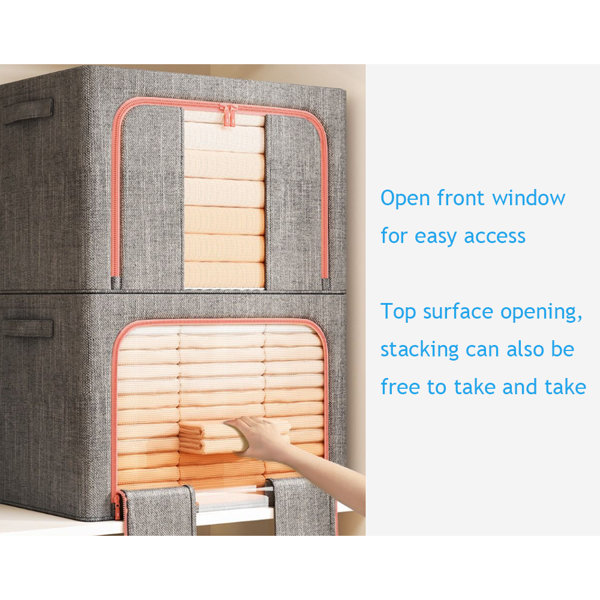 Ebern Designs Foldable Clothes Storage Bins Box Stackable Metal Frame Closet Organizer & Reviews ...